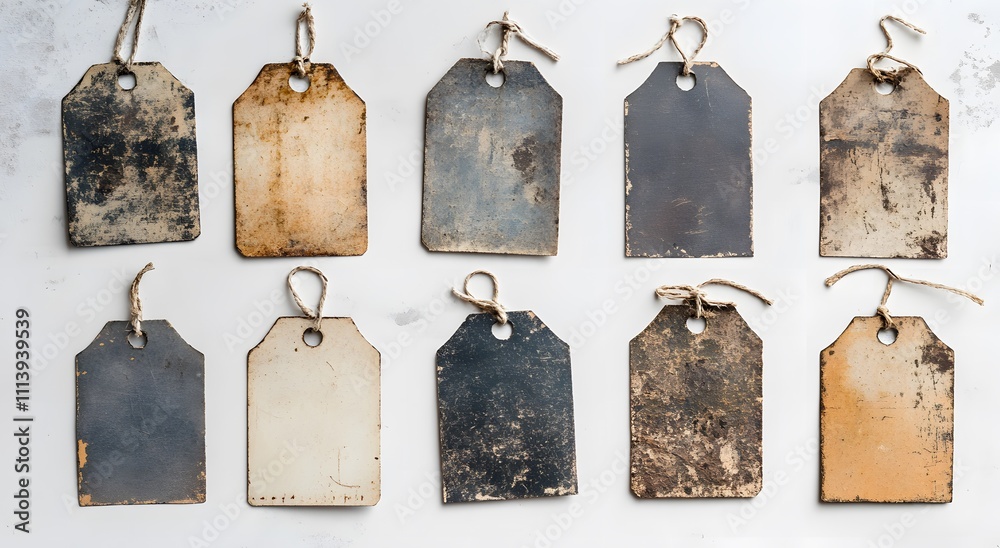 Collection of vintage blank labels on a white background with different ...