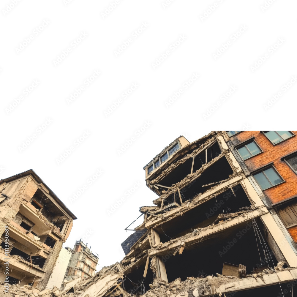 partially collapsed building showcasing structural damage and debris ...