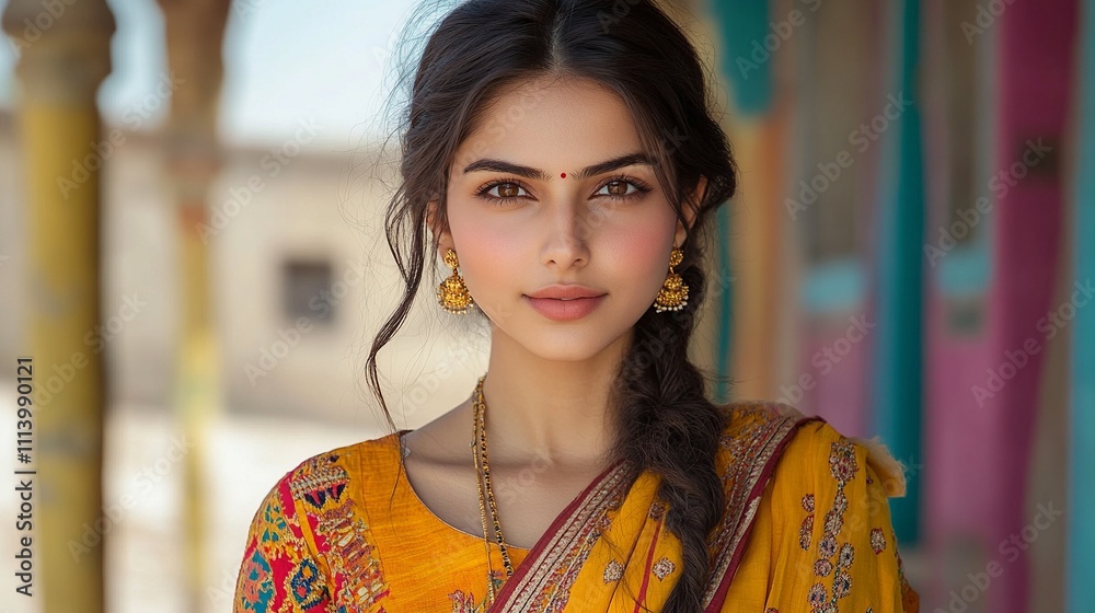 Fashion photography. A Beautiful Indian woman model in a traditional ...
