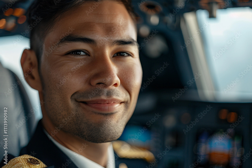 Generative AI portrait of professional airline crew worker steward ...