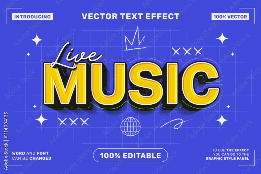 Editable text effect Live Music 3d Cartoon template style premium ...