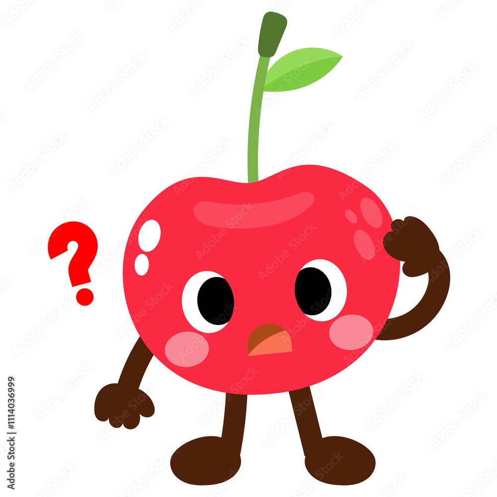 Cute Cartoon Cherry Character with Question Mark Stock Illustration ...