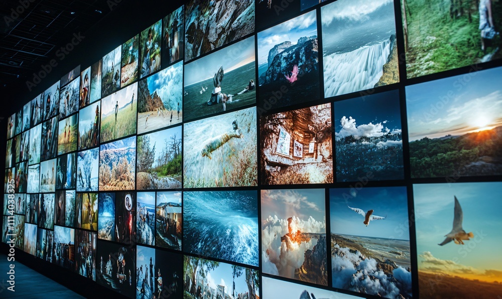 Streaming and social media concept with multiple digital screens ...