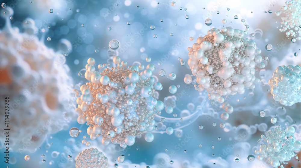 3D model of particles. Molecules, atoms, chemical bonds, molecular nano ...