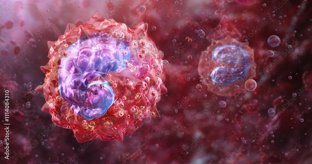 A monocyte, a type of white blood cell. The cellular structure of a ...