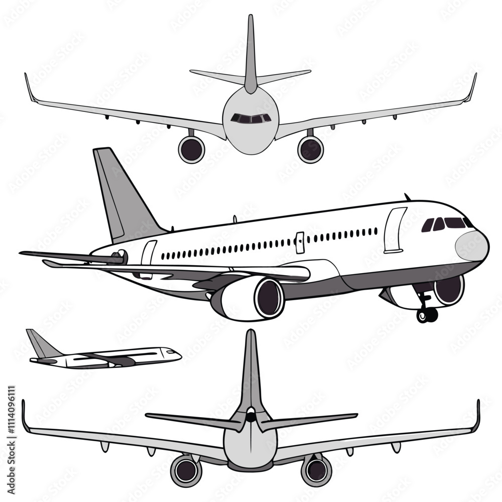 Passenger airplane realistic set on transparent with airliners in ...