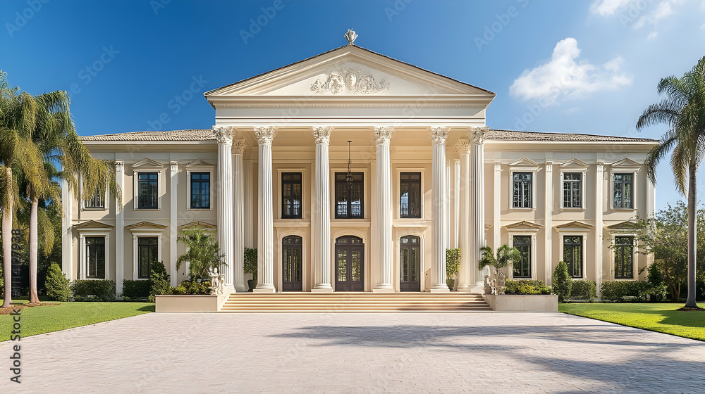 Classic Greek Revival with Grand Columns and Portico, Historic Savannah Mansion Stock Photo ...