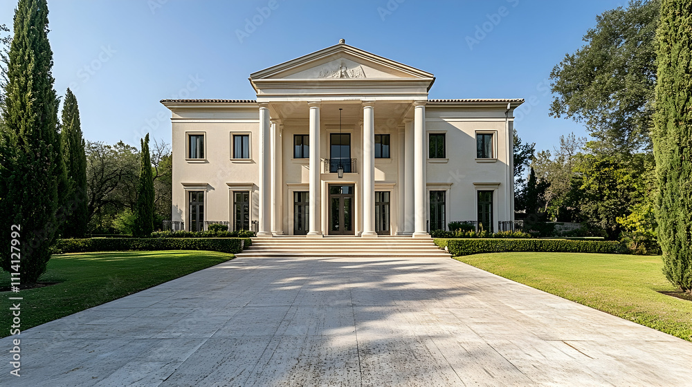 Classic Greek Revival with Grand Columns and Portico, Historic Savannah Mansion Stock Photo ...