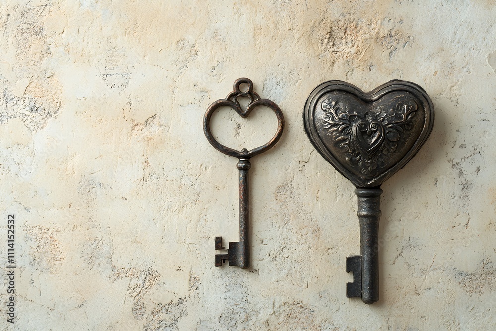 vintage key and heart-shaped lock symbolizing love, romance, and ...