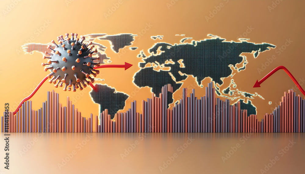 Global pandemic impact visualization 3D model of coronavirus affecting ...