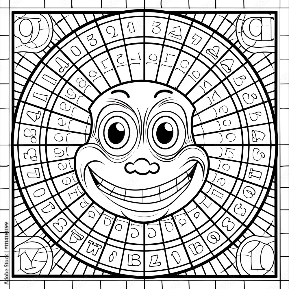Fun kids coloring activity smiling face & numbers in a playful circular ...