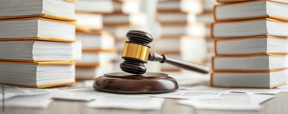 Law restriction guidelines concept. A gavel surrounded by floating ...