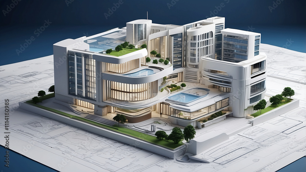 a computerized three-dimensional building model that overlays blueprints to display ...