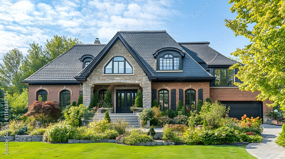 Romantic French Provincial Chateau with Mansard Roof and Formal Gardens ...