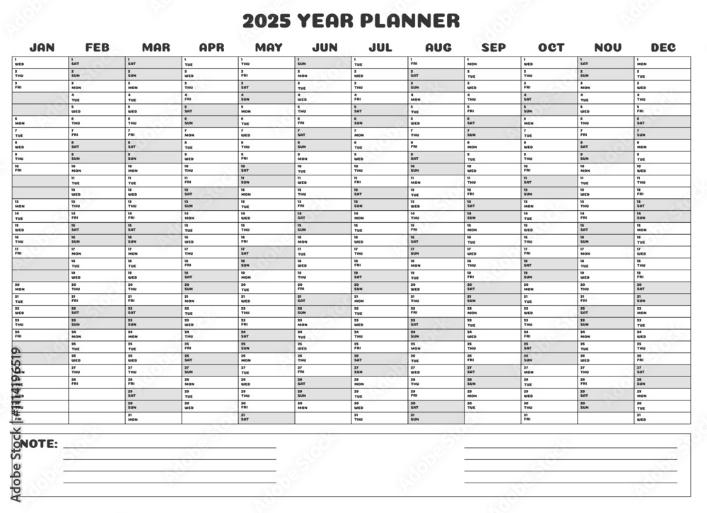 Planner for the year 2025, complete organizer with spaces for filling ...