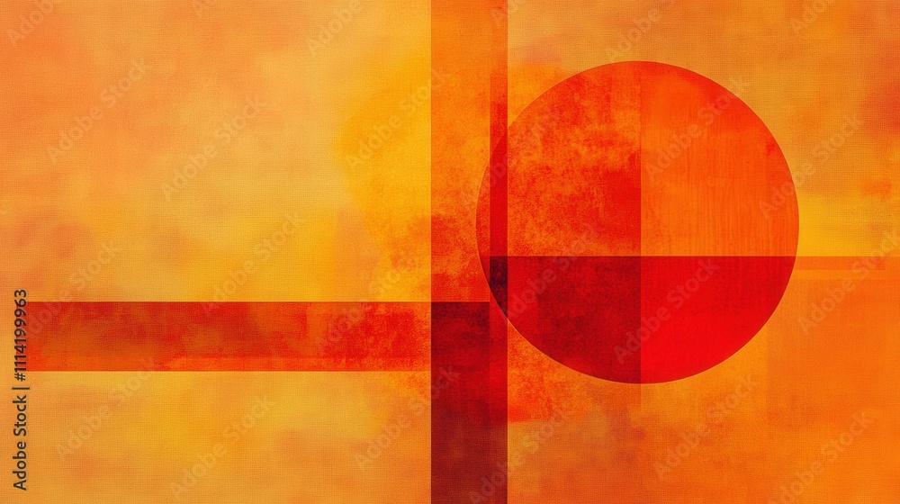 Collage of layered translucent geometric shapes in warm orange and red ...