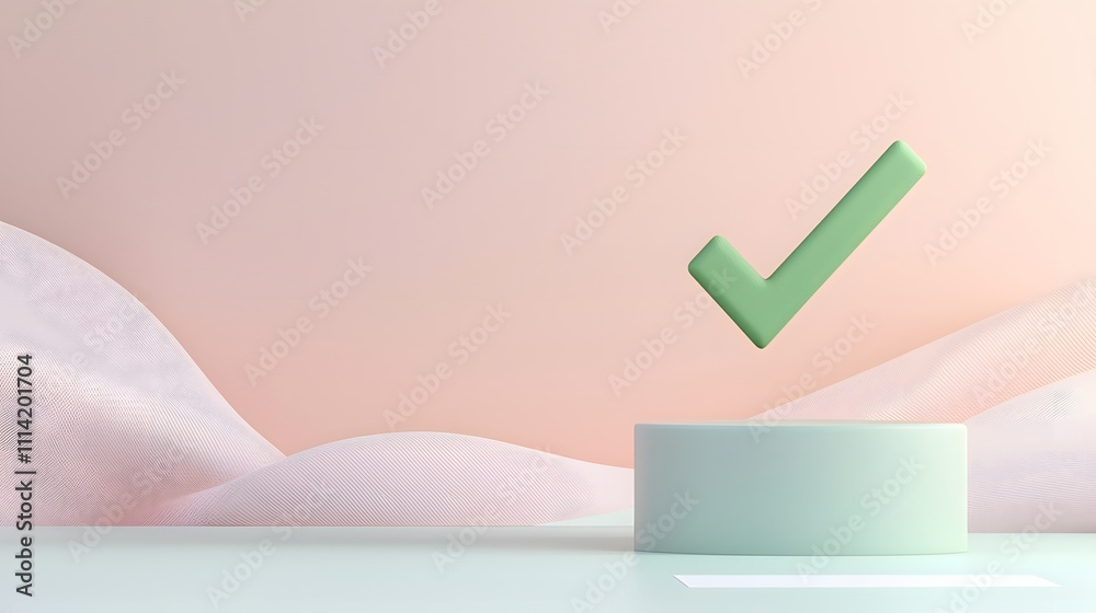 Soft Green Checkmark Symbol with Shadow Effect on Minimalist Background ...