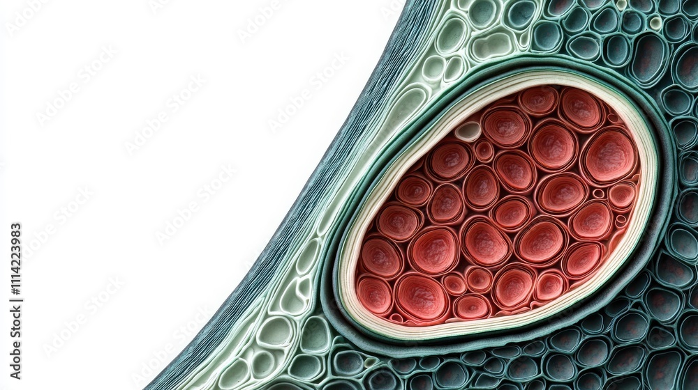 Magnified view of stomata opening for water release in plant cells ...