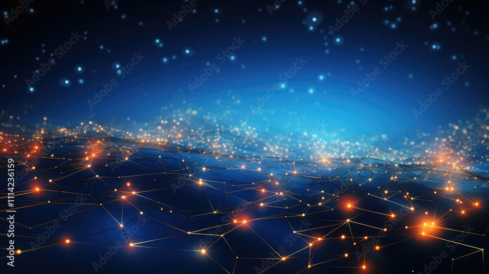 digital technology background.Blue abstract background with a network grid and particles ...