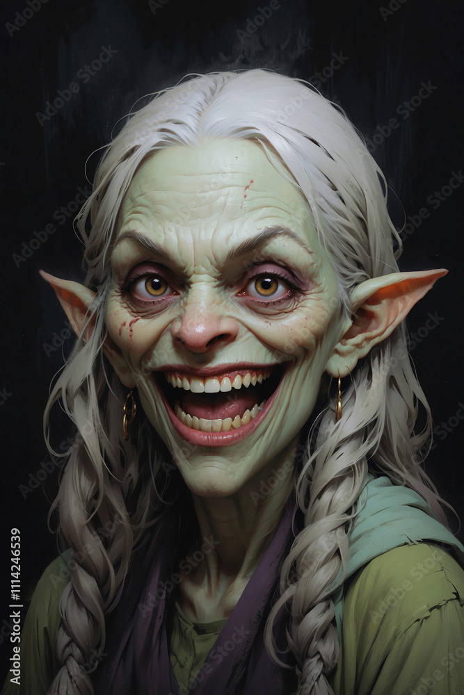 Evil elf woman with a sly smile. 3D render for games and fantasy ...