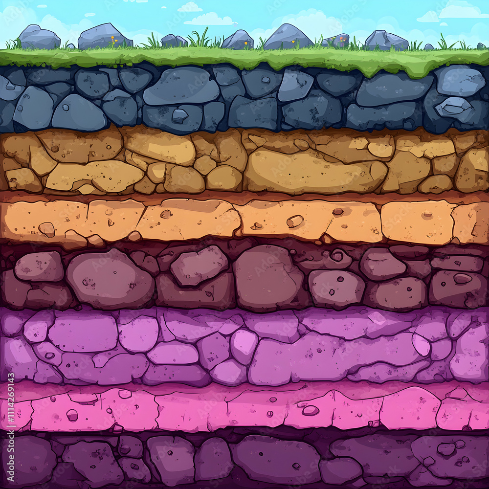 Cartoon illustration of cross-section of soil layers, showing different ...
