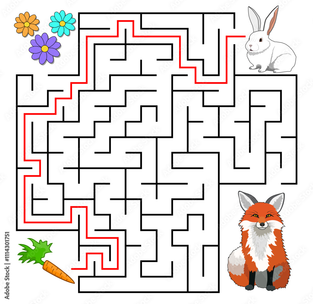 Help bunny pass through maze to find carrot and avoid the fox. Feed the ...