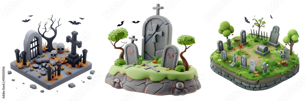 3d render haunting graveyard isolated on transparent background Cartoon ...
