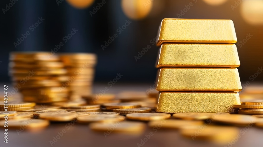 Gold Bars and Coins Displayed in Luxurious Setting Wealth Accumulation Concept Rich Environment ...