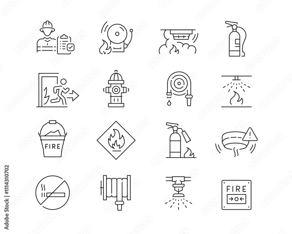Fire Safety Icon collection containing 16 editable stroke icons ...