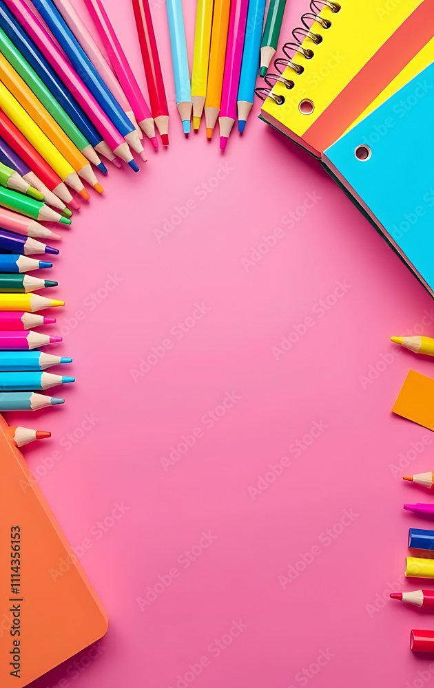 Colorful school supplies including pencils, markers, notebooks, and art ...