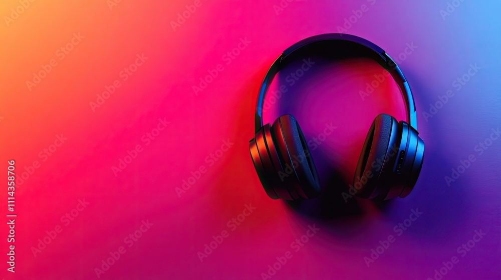 Black gaming headset against a vibrant neon color backdrop, creating a ...