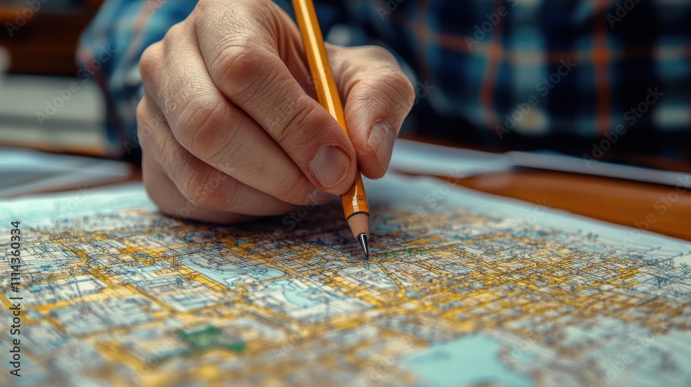 Hand Drawing on Detailed Cadastre Map for Urban Planning and Land ...