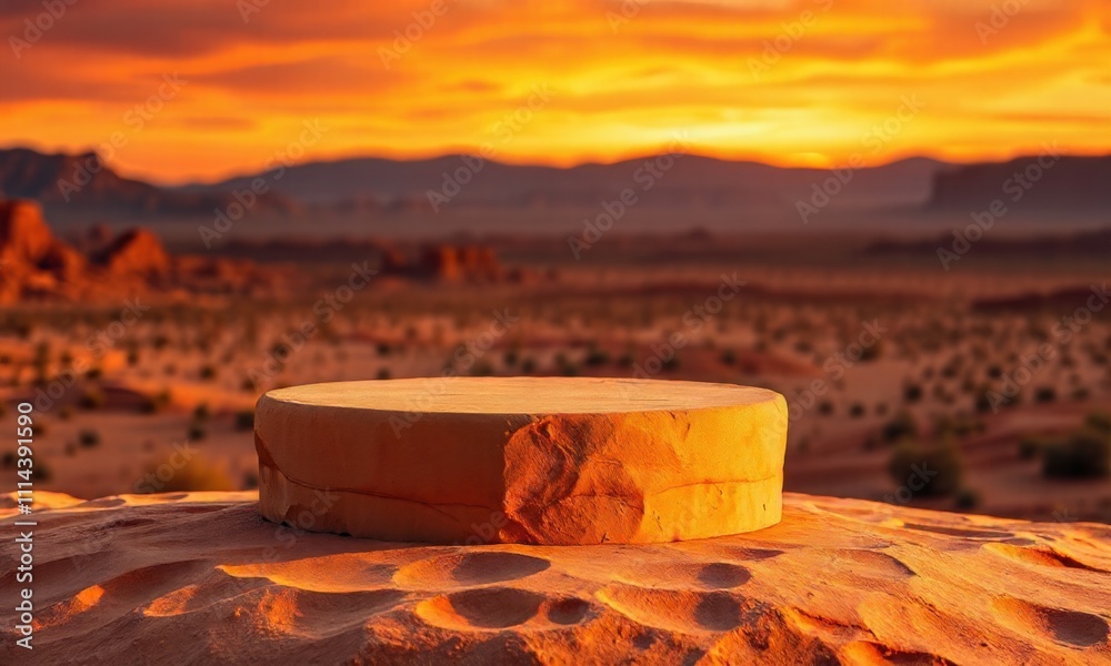 Desert Oasis Product Display: A round, sandstone podium sits atop a ...