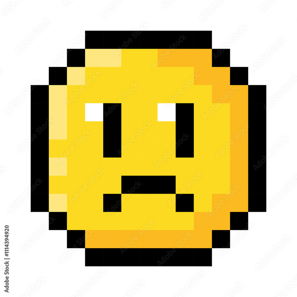 Cute sad emoji pixel art isolated on a white background. 8 bit ...