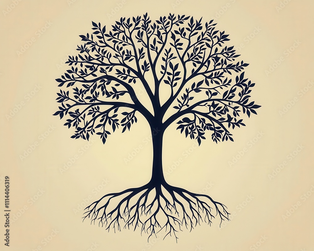 Minimalist tattoo design featuring a tree with roots and branches ...