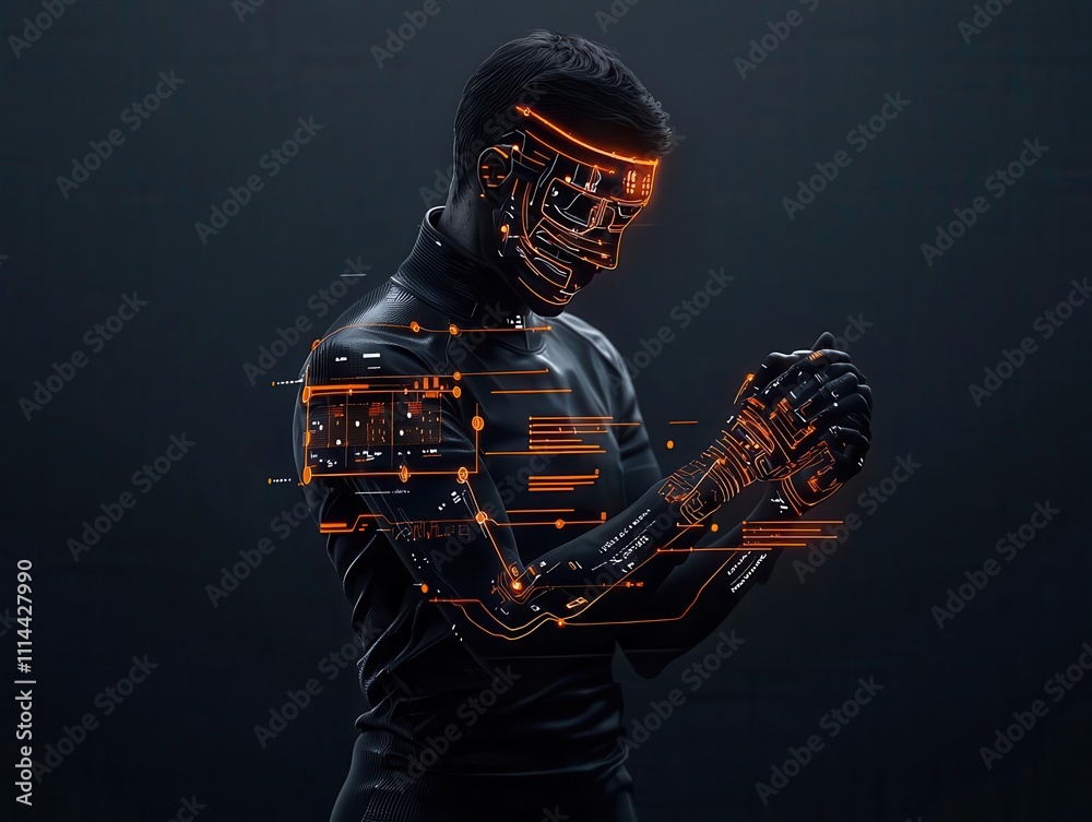 AIdriven smart tattoo monitoring body vitals, glowing skin interface ...