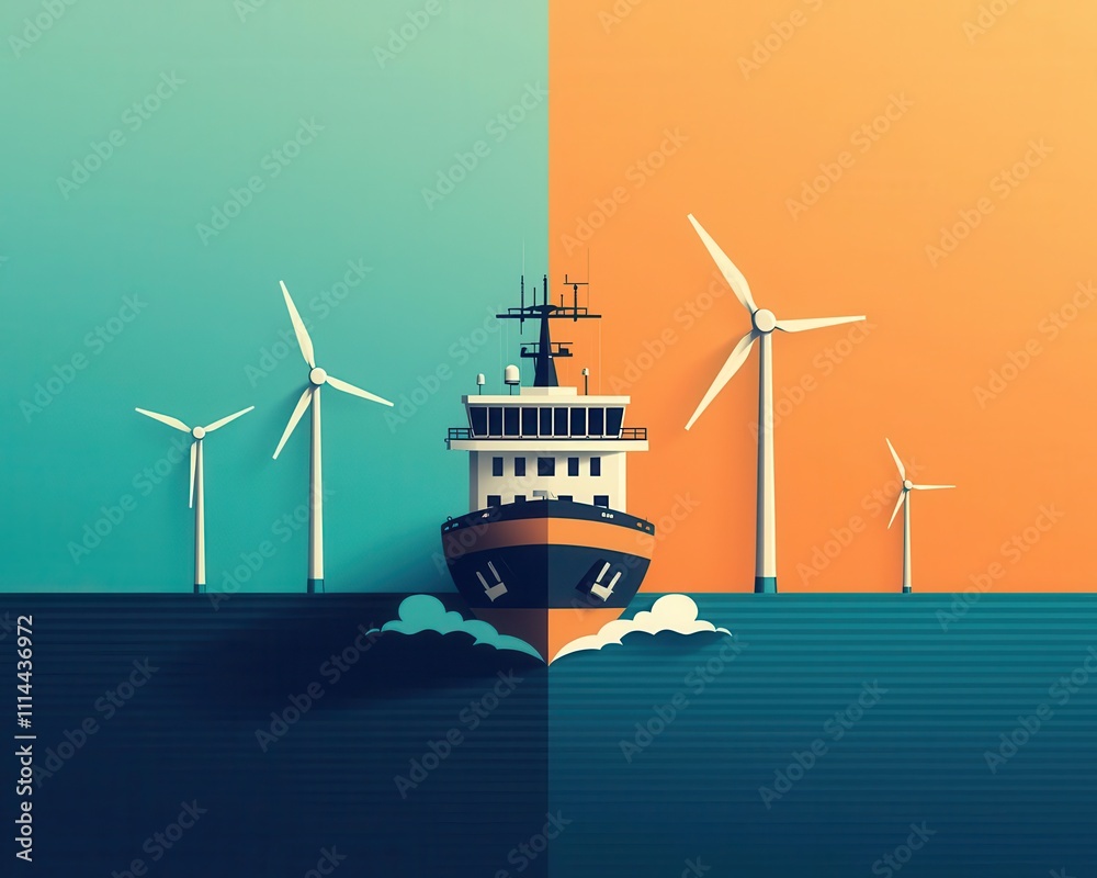 Autonomous ship passing through an offshore wind farm, symbolizing ...