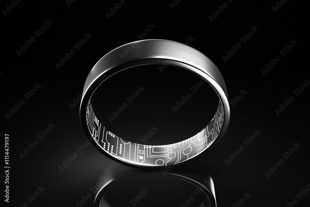 Ilustración de Stock Silver smart ring showing electronic circuit. 3D ...
