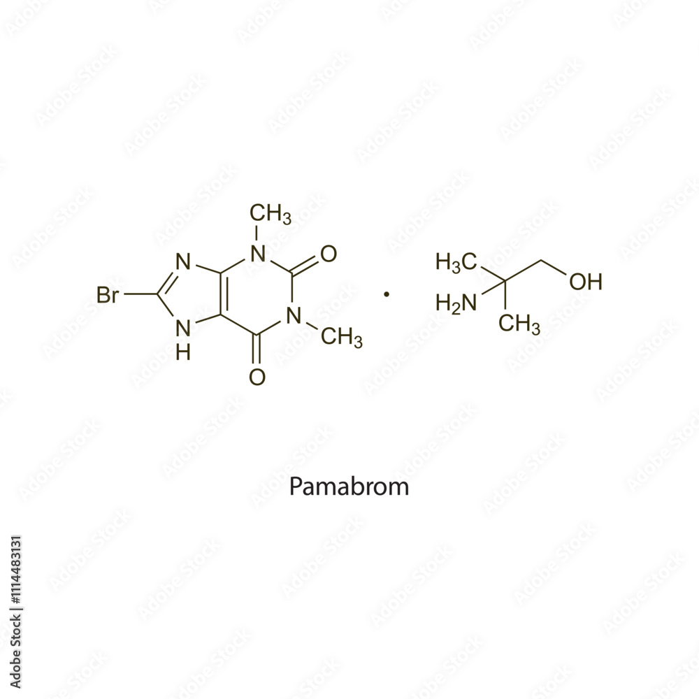 Pamabrom flat skeletal molecular structure xanthine diuretic drug used ...