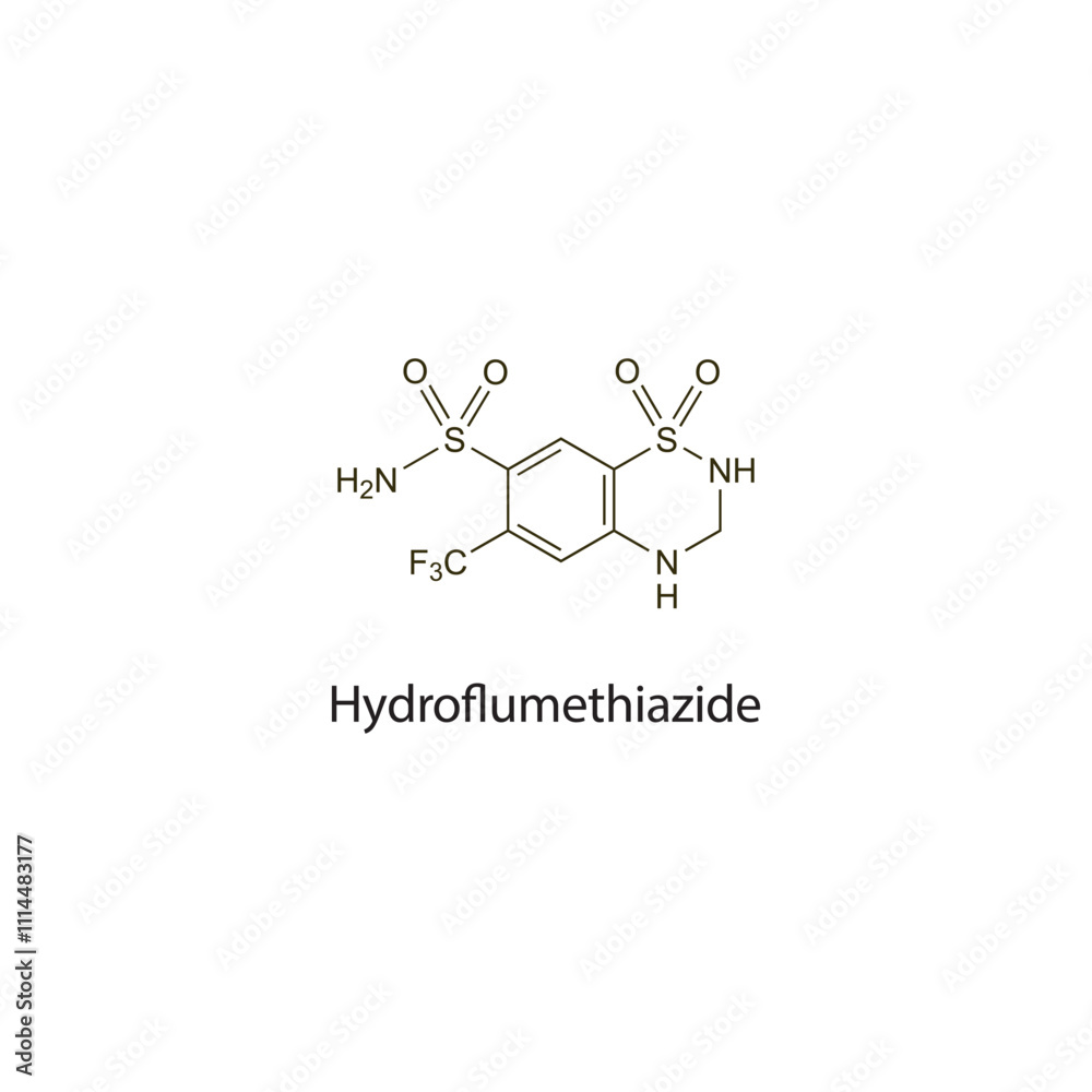 Image vectorielle Stock Hydroflumethiazide flat skeletal molecular ...