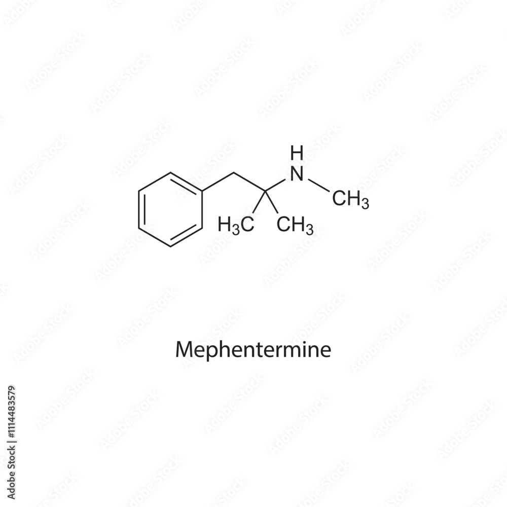 Mephentermine flat skeletal molecular structure Sympathomimetic drug ...