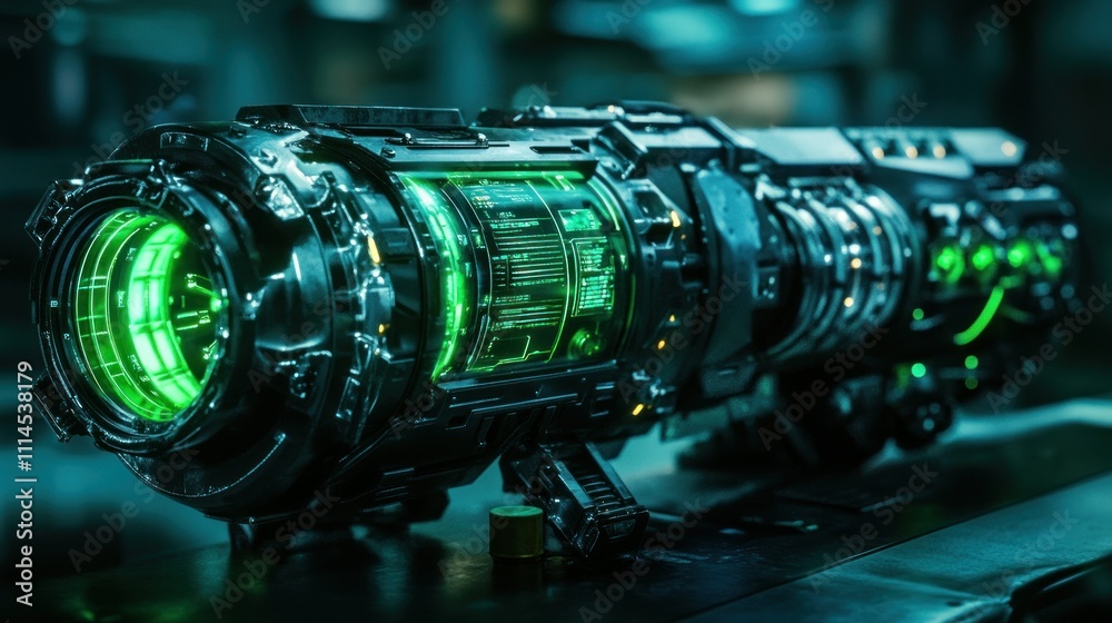 Large grenade launcher with green energy light and digital targeting ...