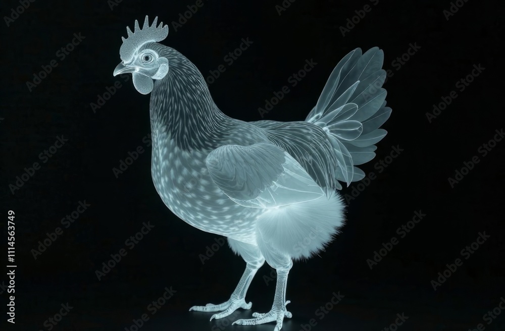 Radiographic art of a chicken in detailed viewing for educational and ...