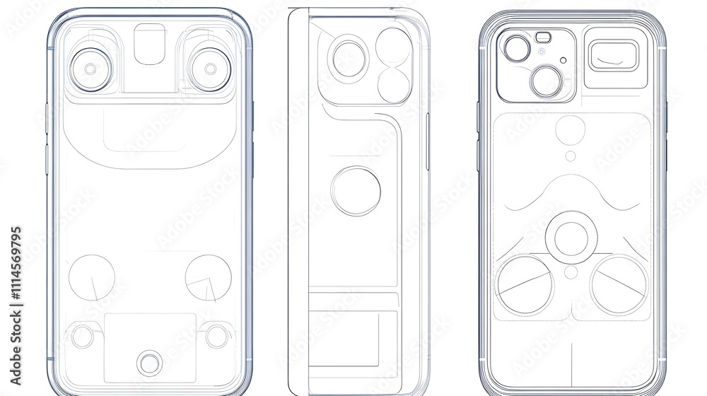 A CAD outline drawing of a smartphone, front and side views, showing ...