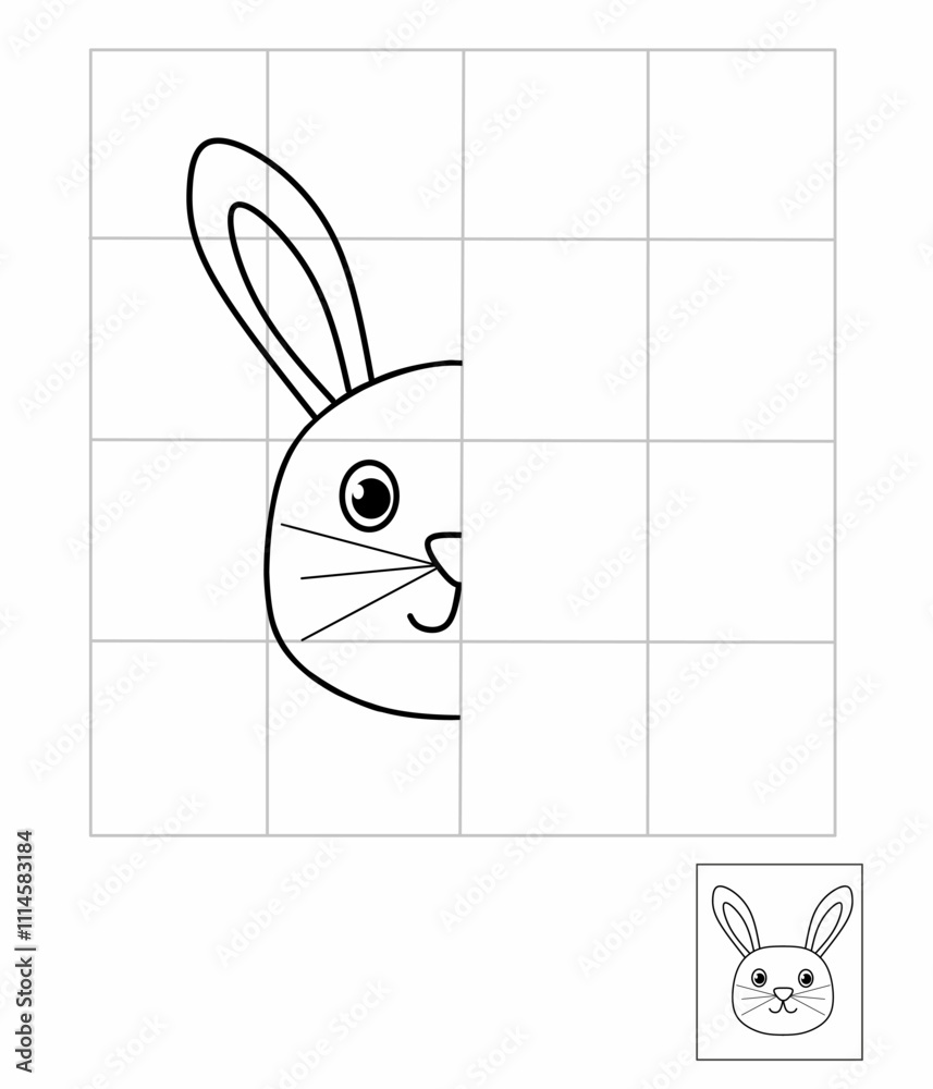 Animal symmetry drawing for kids, draw the other half side rabbit ...