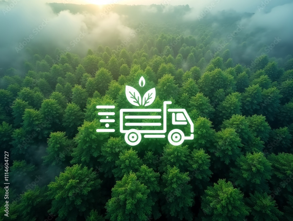 A vibrant aerial view of a dense green forest with patches of mist and ...