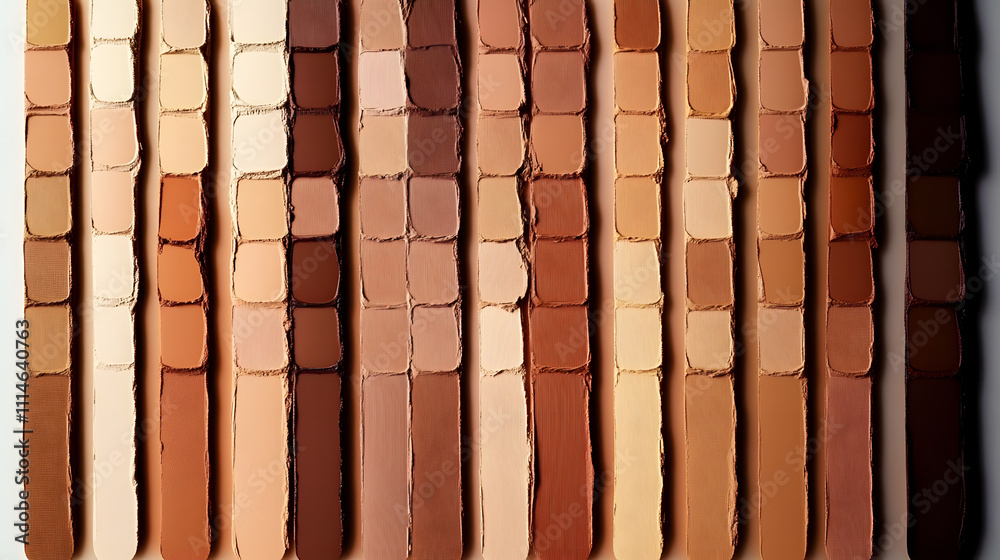 Foundation swatches in various shades, arranged in vertical stripes ...