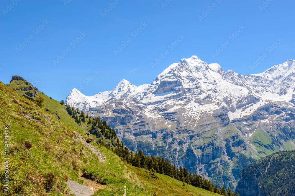 The Swiss Alps at Murren, Switzerland. Jungfrau Region. The valley of ...