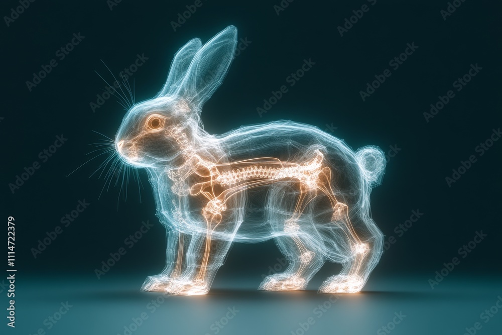 A digital artwork of a rabbit highlighted with an X-ray effect ...