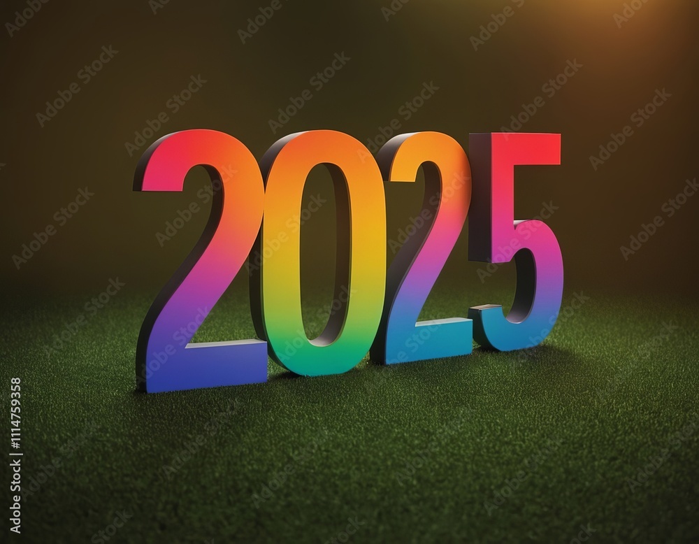Vibrant 2025 numbers in rainbow colors, set against a warm, softly lit ...